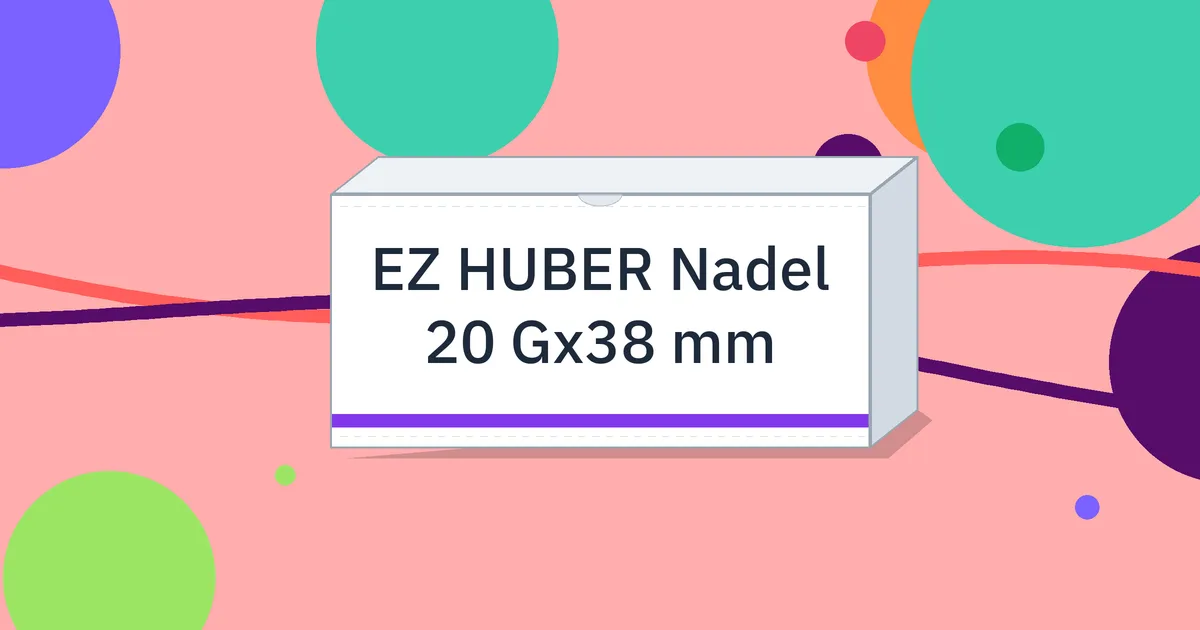 Symbolbild: Packung mit der Aufschrift EZ HUBER Nadel 20 Gx38 mm (PZN 05036994) – Verfügbarkeit und Bezug in Apotheken in Frankfurt am Main