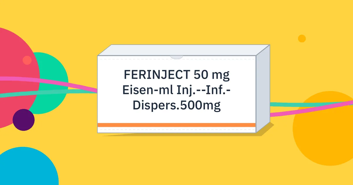 Symbolbild: Packung mit der Aufschrift FERINJECT 50 mg Eisen-ml Inj.--Inf.-Dispers.500mg (PZN 19787741) – Verfügbarkeit und Bezug in Apotheken in Frankfurt am Main