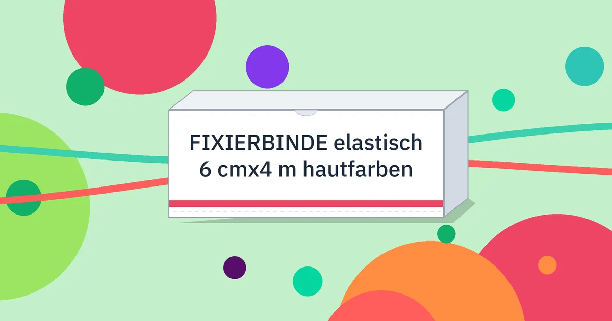 Symbolbild: Packung mit der Aufschrift FIXIERBINDE elastisch 6 cmx4 m hautfarben (PZN 01960363) – Verfügbarkeit und Bezug in Apotheken in Frankfurt am Main