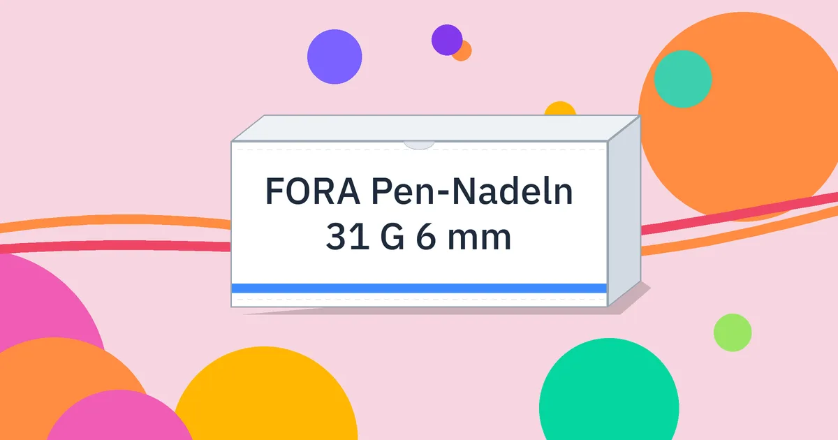 Symbolbild: Packung mit der Aufschrift FORA Pen-Nadeln 31 G 6 mm (PZN 19480445) – Verfügbarkeit und Bezug in Apotheken in Frankfurt am Main