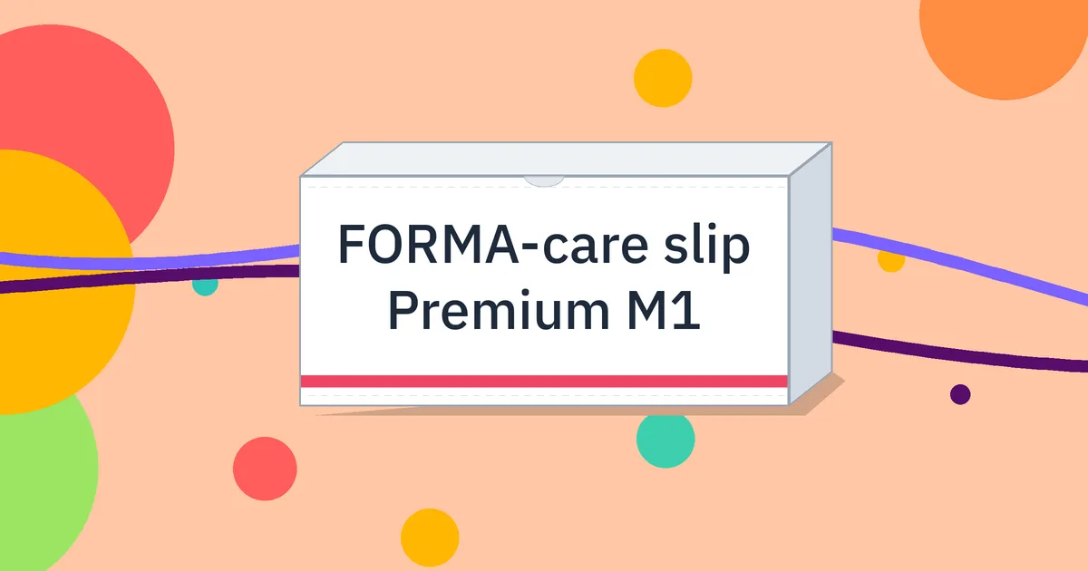 Symbolbild: Packung mit der Aufschrift FORMA-care slip Premium M1 (PZN 06411081) – Verfügbarkeit und Bezug in Apotheken in Frankfurt am Main