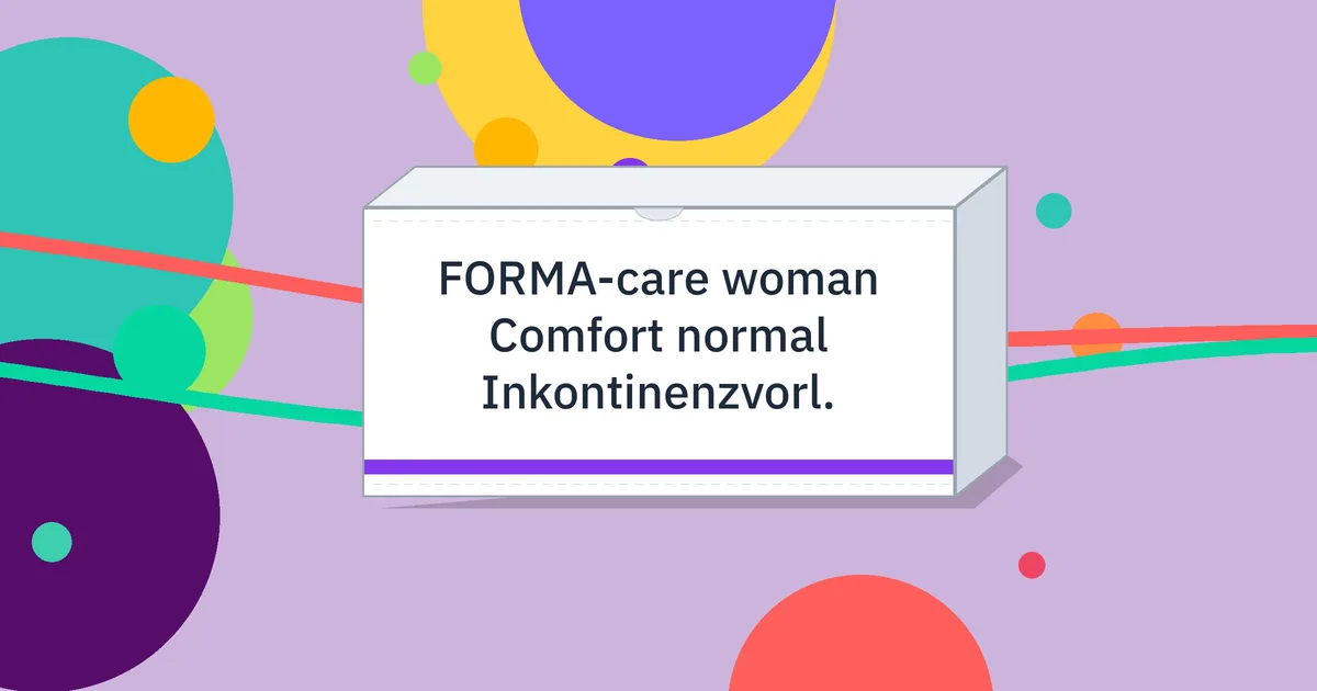 Symbolbild: Packung mit der Aufschrift FORMA-care woman Comfort normal Inkontinenzvorl. (PZN 18851388) – Verfügbarkeit und Bezug in Apotheken in Frankfurt am Main