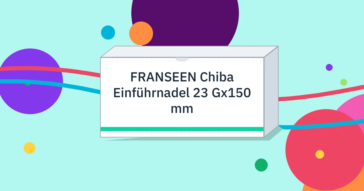 Symbolbild: Packung mit der Aufschrift FRANSEEN Chiba Einführnadel 23 Gx150 mm (PZN 16920441) – Verfügbarkeit und Bezug in Apotheken in Frankfurt am Main