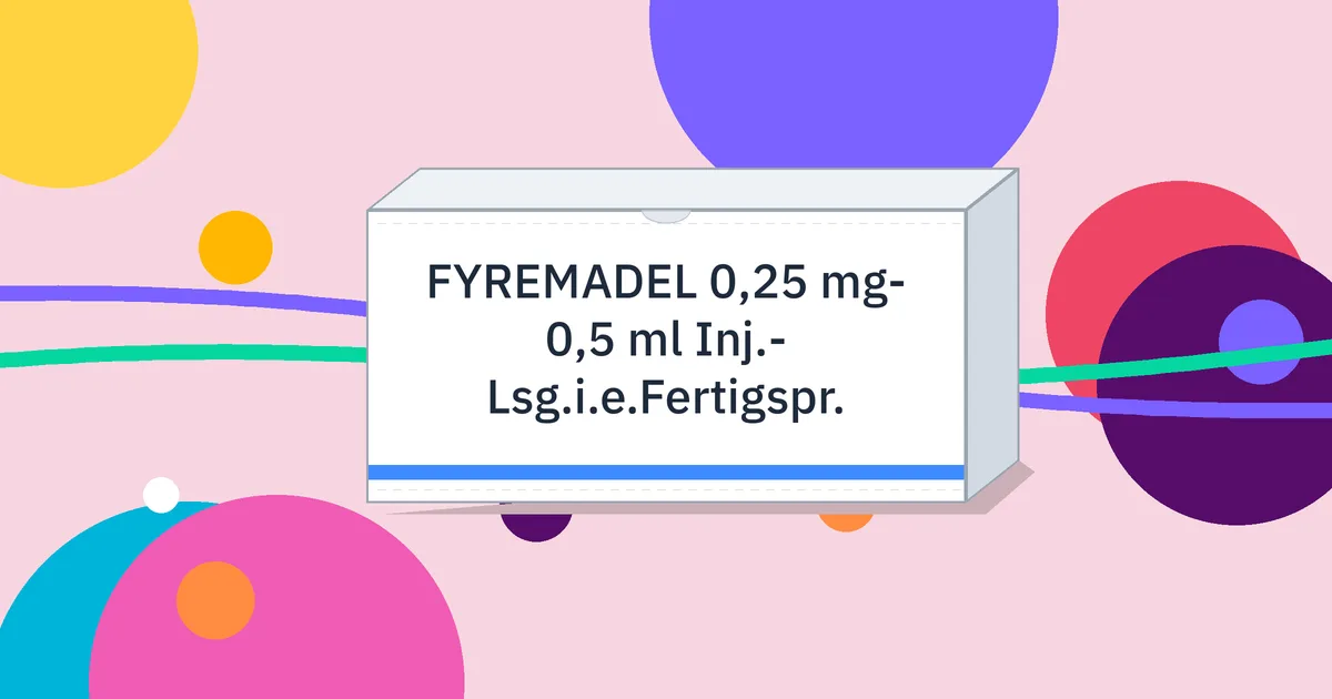 Symbolbild: Packung mit der Aufschrift FYREMADEL 0,25 mg-0,5 ml Inj.-Lsg.i.e.Fertigspr. (PZN 16605171) – Verfügbarkeit und Bezug in Apotheken in Frankfurt am Main