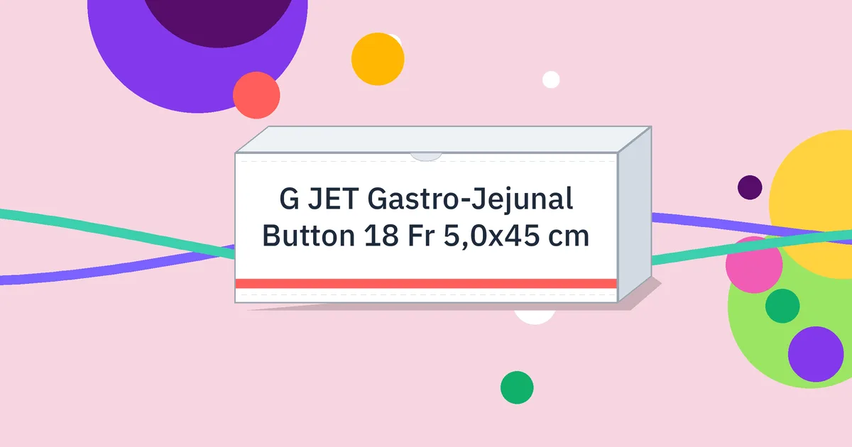 Symbolbild: Packung mit der Aufschrift G JET Gastro-Jejunal Button 18 Fr 5,0x45 cm (PZN 14347339) – Verfügbarkeit und Bezug in Apotheken in Frankfurt am Main
