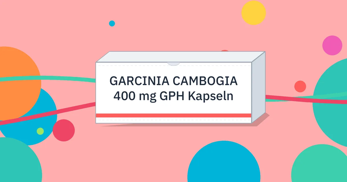 Symbolbild: Packung mit der Aufschrift GARCINIA CAMBOGIA 400 mg GPH Kapseln (PZN 09783328) – Verfügbarkeit und Bezug in Apotheken in Frankfurt am Main