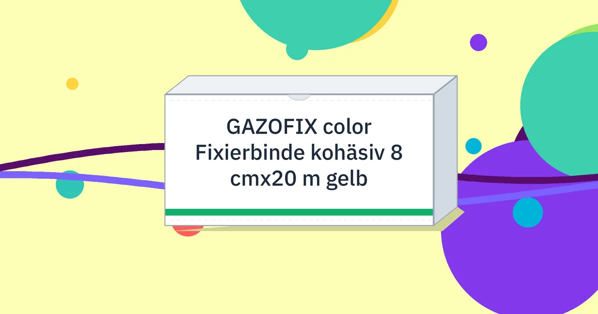 Symbolbild: Packung mit der Aufschrift GAZOFIX color Fixierbinde kohäsiv 8 cmx20 m gelb (PZN 19882681) – Verfügbarkeit und Bezug in Apotheken in Frankfurt am Main