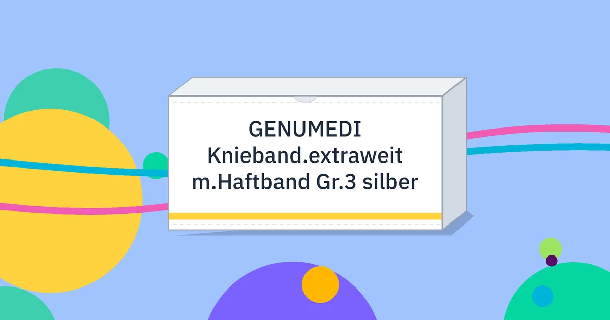 Symbolbild: Packung mit der Aufschrift GENUMEDI Knieband.extraweit m.Haftband Gr.3 silber (PZN 09778853) – Verfügbarkeit und Bezug in Apotheken in Frankfurt am Main