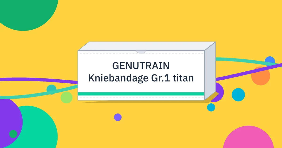 Symbolbild: Packung mit der Aufschrift GENUTRAIN Kniebandage Gr.1 titan (PZN 01285393) – Verfügbarkeit und Bezug in Apotheken in Frankfurt am Main