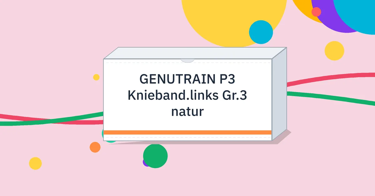 Symbolbild: Packung mit der Aufschrift GENUTRAIN P3 Knieband.links Gr.3 natur (PZN 01284821) – Verfügbarkeit und Bezug in Apotheken in Frankfurt am Main
