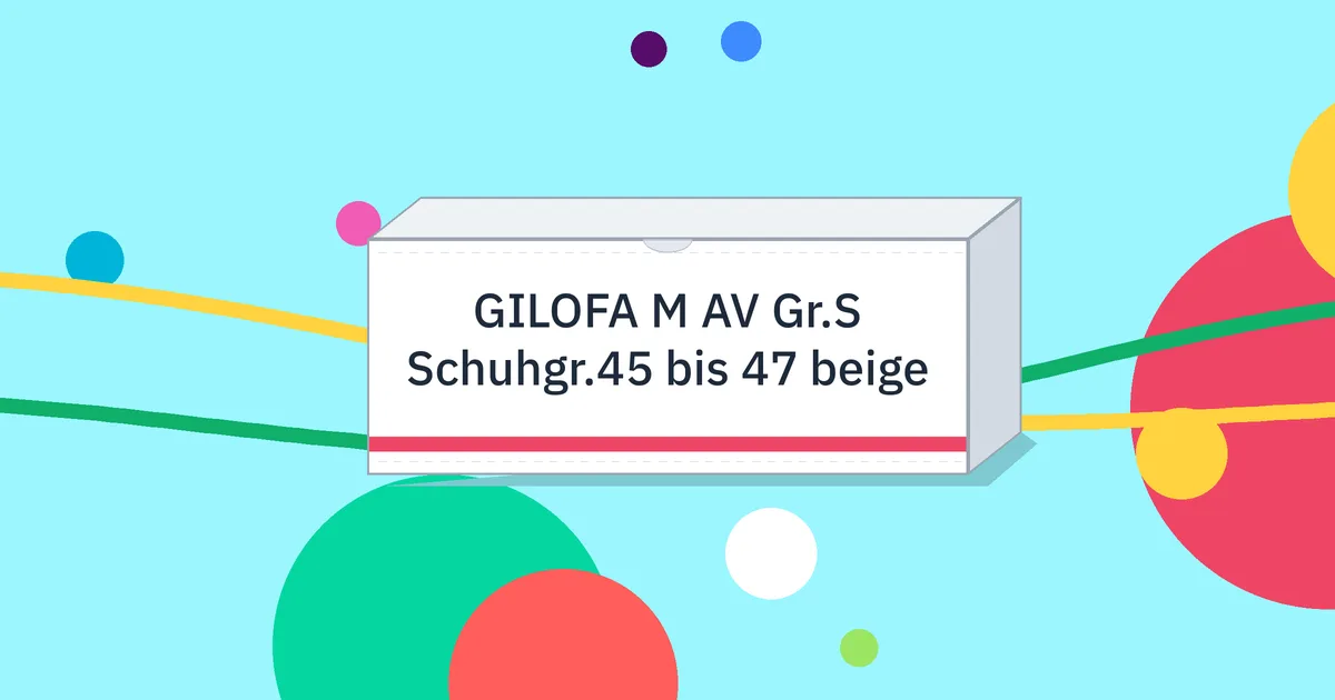 Symbolbild: Packung mit der Aufschrift GILOFA M AV Gr.S Schuhgr.45 bis 47 beige (PZN 16726153) – Verfügbarkeit und Bezug in Apotheken in Frankfurt am Main