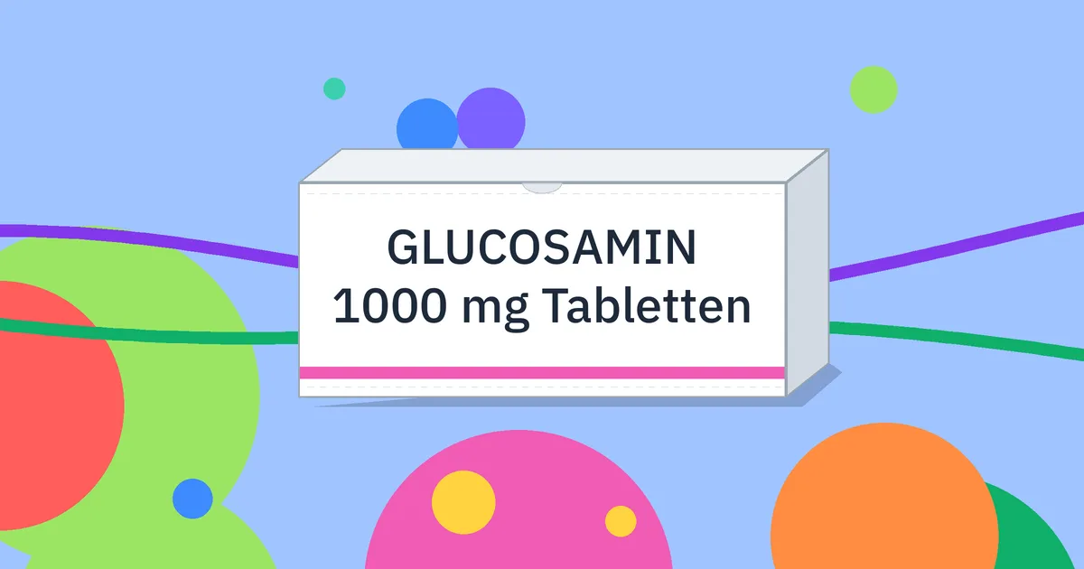 Symbolbild: Packung mit der Aufschrift GLUCOSAMIN 1000 mg Tabletten (PZN 07638929) – Verfügbarkeit und Bezug in Apotheken in Frankfurt am Main