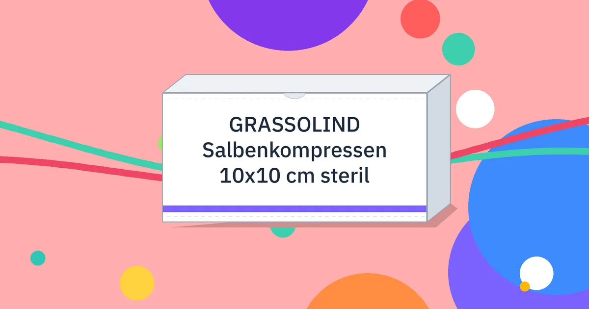 Symbolbild: Packung mit der Aufschrift GRASSOLIND Salbenkompressen 10x10 cm steril (PZN 19156495) – Verfügbarkeit und Bezug in Apotheken in Frankfurt am Main
