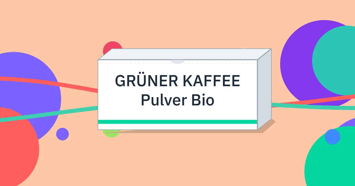 Symbolbild: Packung mit der Aufschrift GRÜNER KAFFEE Pulver Bio (PZN 12648781) – Verfügbarkeit und Bezug in Apotheken in Frankfurt am Main