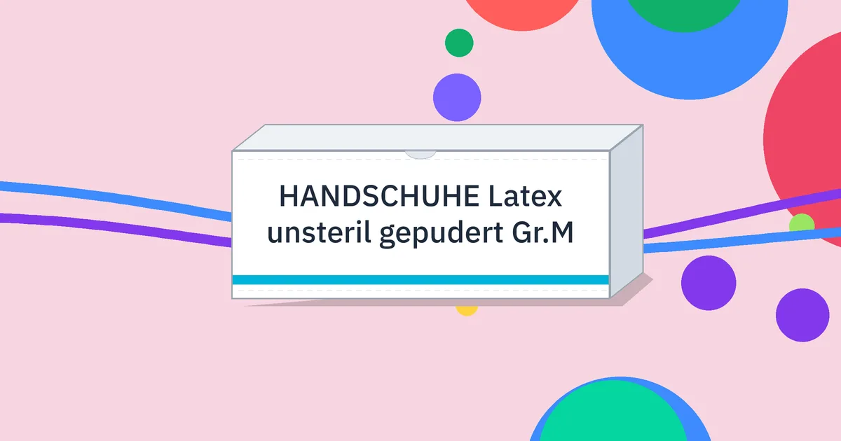 Symbolbild: Packung mit der Aufschrift HANDSCHUHE Latex unsteril gepudert Gr.M (PZN 16815744) – Verfügbarkeit und Bezug in Apotheken in Frankfurt am Main