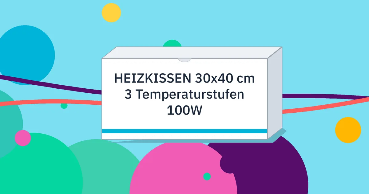 Symbolbild: Packung mit der Aufschrift HEIZKISSEN 30x40 cm 3 Temperaturstufen 100W (PZN 09898770) – Verfügbarkeit und Bezug in Apotheken in Frankfurt am Main