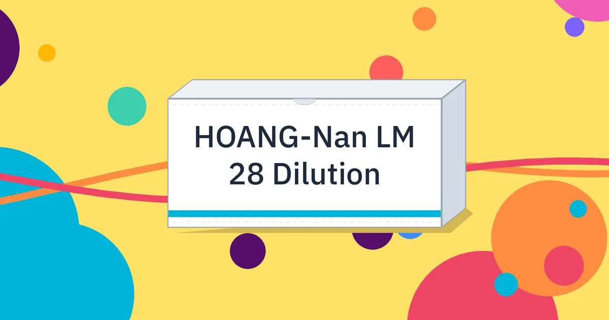Symbolbild: Packung mit der Aufschrift HOANG-Nan LM 28 Dilution (PZN 12889450) – Verfügbarkeit und Bezug in Apotheken in Frankfurt am Main