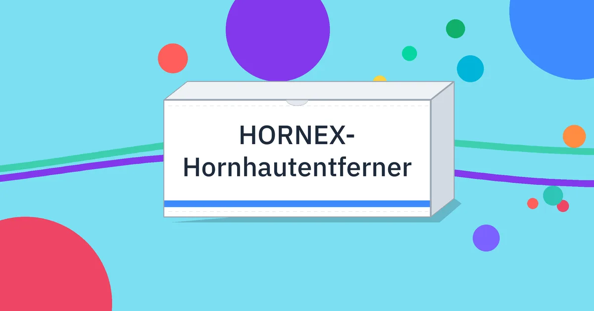 Symbolbild: Packung mit der Aufschrift HORNEX-Hornhautentferner (PZN 11026296) – Verfügbarkeit und Bezug in Apotheken in Frankfurt am Main