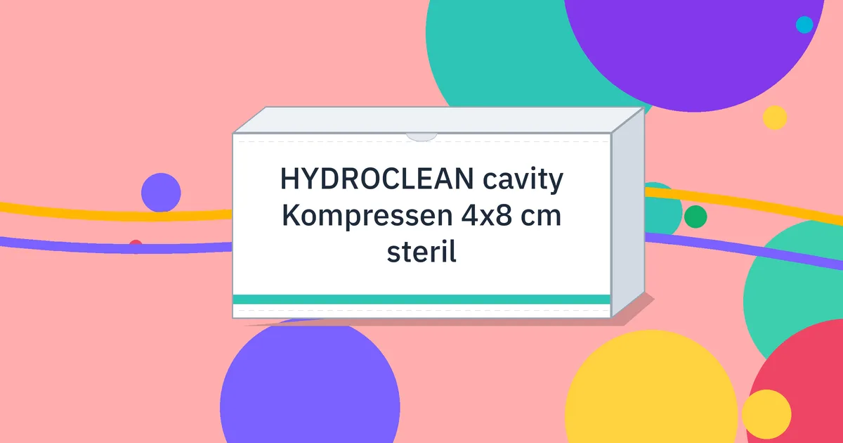 Symbolbild: Packung mit der Aufschrift HYDROCLEAN cavity Kompressen 4x8 cm steril (PZN 18124955) – Verfügbarkeit und Bezug in Apotheken in Frankfurt am Main