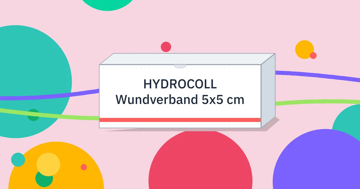 Symbolbild: Packung mit der Aufschrift HYDROCOLL Wundverband 5x5 cm (PZN 18110338) – Verfügbarkeit und Bezug in Apotheken in Frankfurt am Main