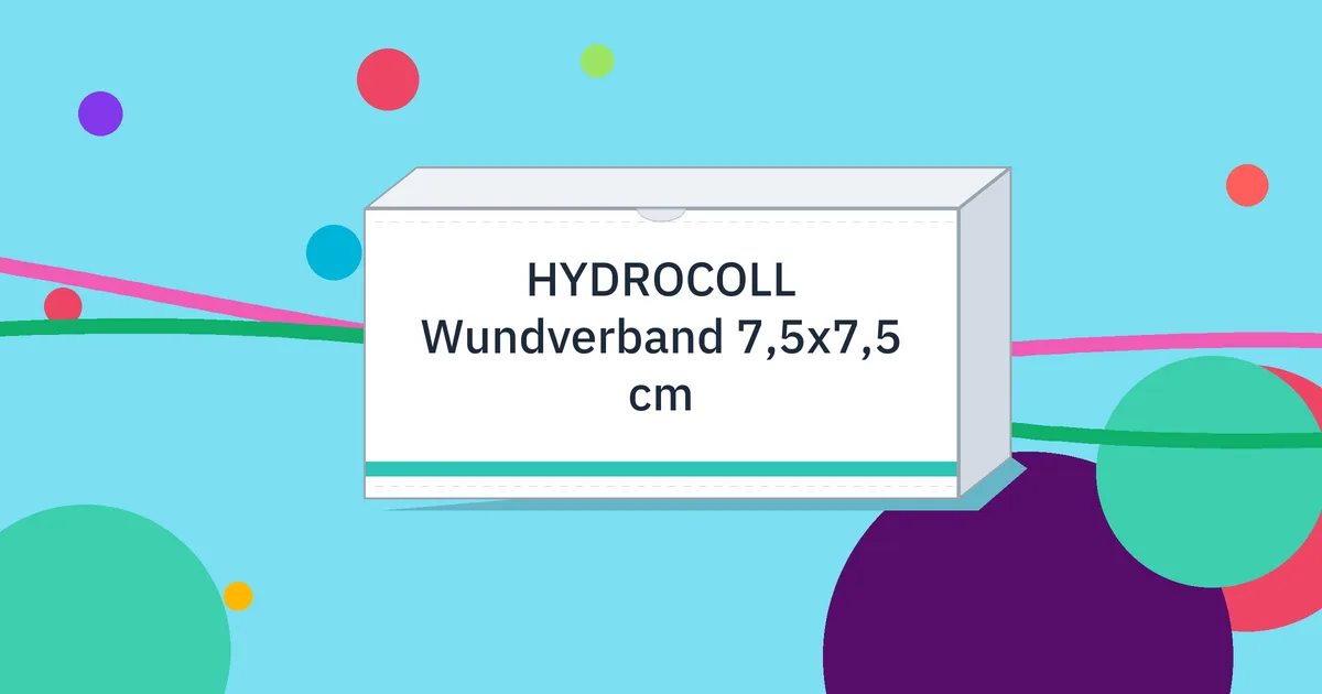 Symbolbild: Packung mit der Aufschrift HYDROCOLL Wundverband 7,5x7,5 cm (PZN 18127712) – Verfügbarkeit und Bezug in Apotheken in Frankfurt am Main