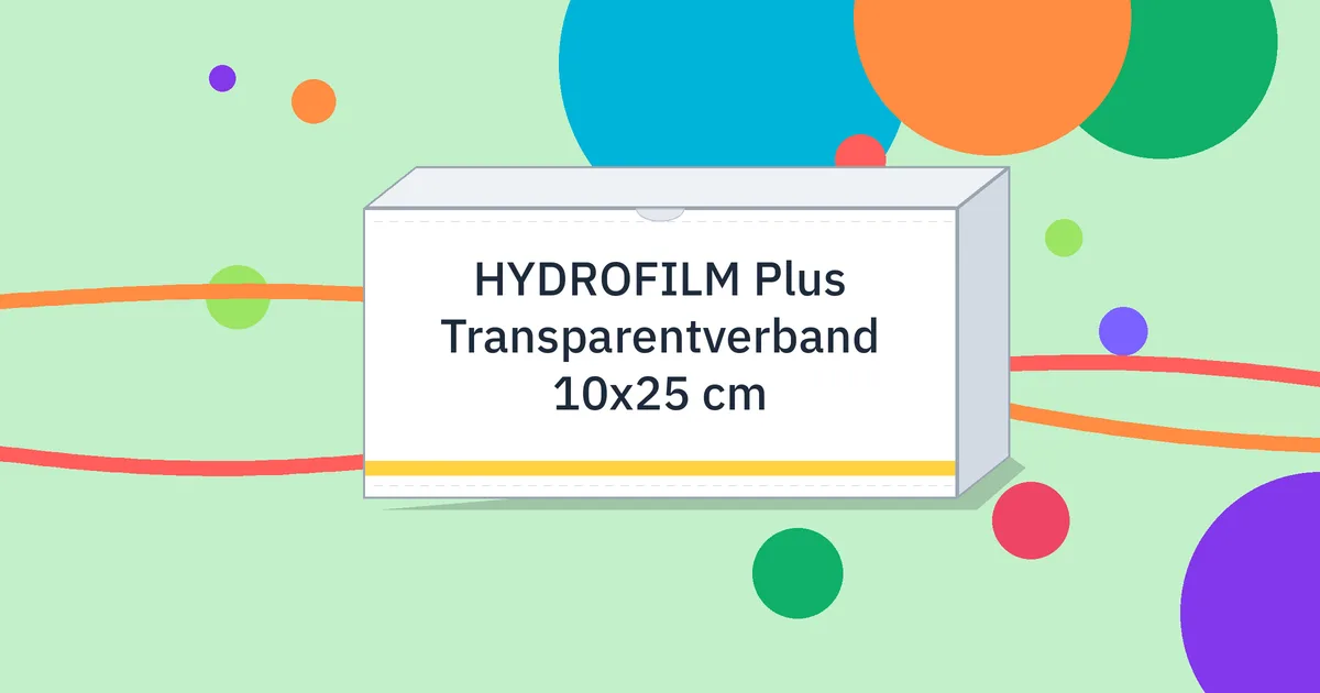 Symbolbild: Packung mit der Aufschrift HYDROFILM Plus Transparentverband 10x25 cm (PZN 04609413) – Verfügbarkeit und Bezug in Apotheken in Frankfurt am Main