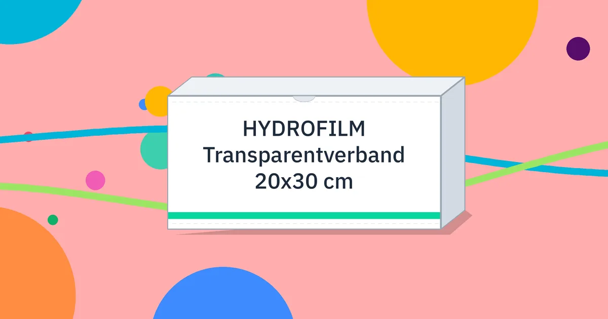 Symbolbild: Packung mit der Aufschrift HYDROFILM Transparentverband 20x30 cm (PZN 12594588) – Verfügbarkeit und Bezug in Apotheken in Frankfurt am Main