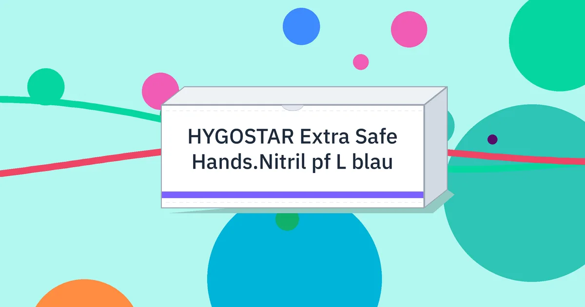 Symbolbild: Packung mit der Aufschrift HYGOSTAR Extra Safe Hands.Nitril pf L blau (PZN 20775424) – Verfügbarkeit und Bezug in Apotheken in Frankfurt am Main