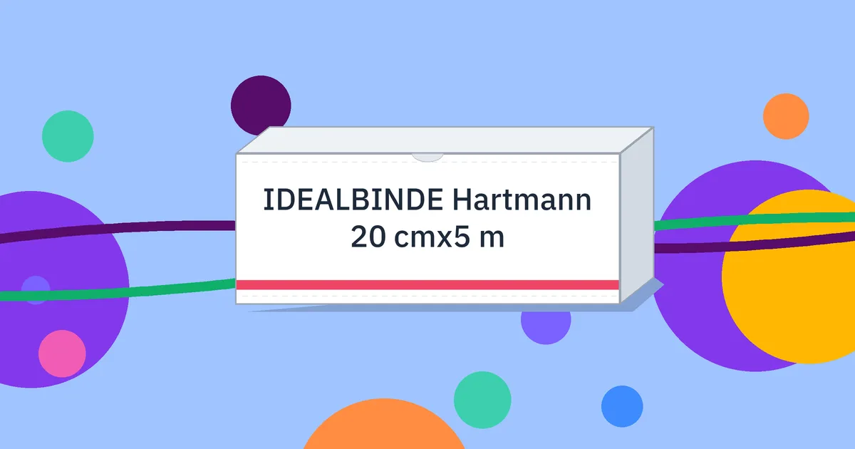 Symbolbild: Packung mit der Aufschrift IDEALBINDE Hartmann 20 cmx5 m (PZN 20802635) – Verfügbarkeit und Bezug in Apotheken in Frankfurt am Main