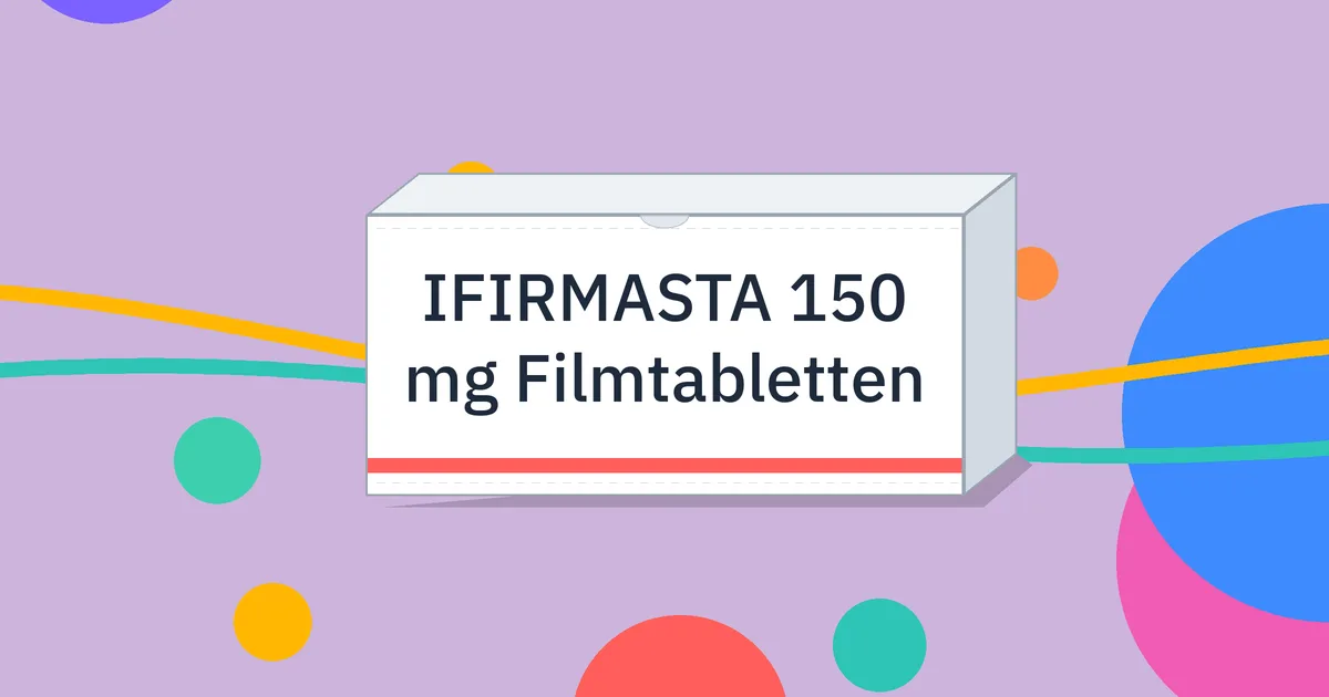 Symbolbild: Packung mit der Aufschrift IFIRMASTA 150 mg Filmtabletten (PZN 09726371) – Verfügbarkeit und Bezug in Apotheken in Frankfurt am Main