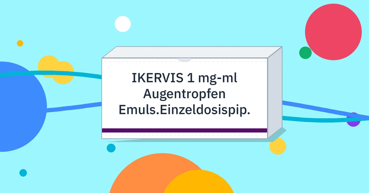Symbolbild: Packung mit der Aufschrift IKERVIS 1 mg-ml Augentropfen Emuls.Einzeldosispip. (PZN 11130763) – Verfügbarkeit und Bezug in Apotheken in Frankfurt am Main