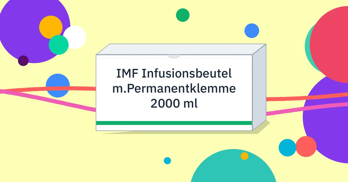 Symbolbild: Packung mit der Aufschrift IMF Infusionsbeutel m.Permanentklemme 2000 ml (PZN 11482350) – Verfügbarkeit und Bezug in Apotheken in Frankfurt am Main