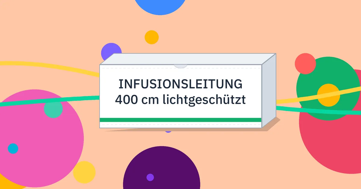 Symbolbild: Packung mit der Aufschrift INFUSIONSLEITUNG 400 cm lichtgeschützt (PZN 16330544) – Verfügbarkeit und Bezug in Apotheken in Frankfurt am Main