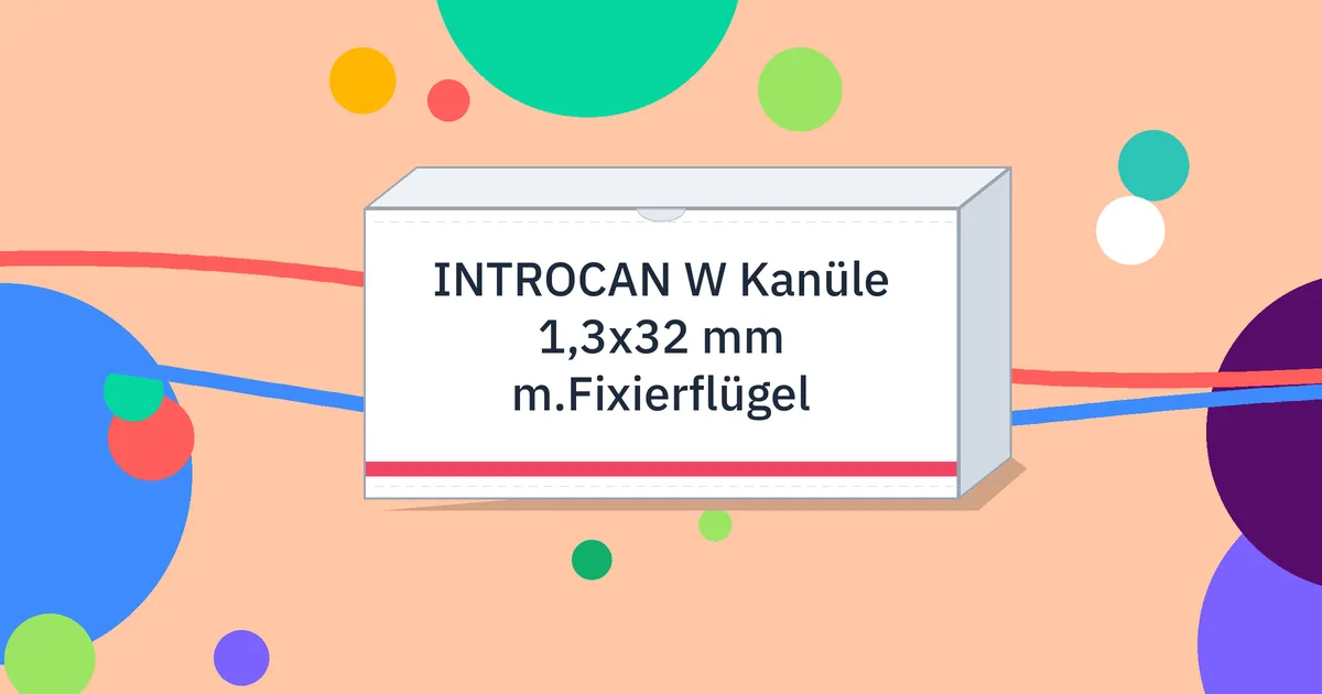 Symbolbild: Packung mit der Aufschrift INTROCAN W Kanüle 1,3x32 mm m.Fixierflügel (PZN 04423921) – Verfügbarkeit und Bezug in Apotheken in Frankfurt am Main