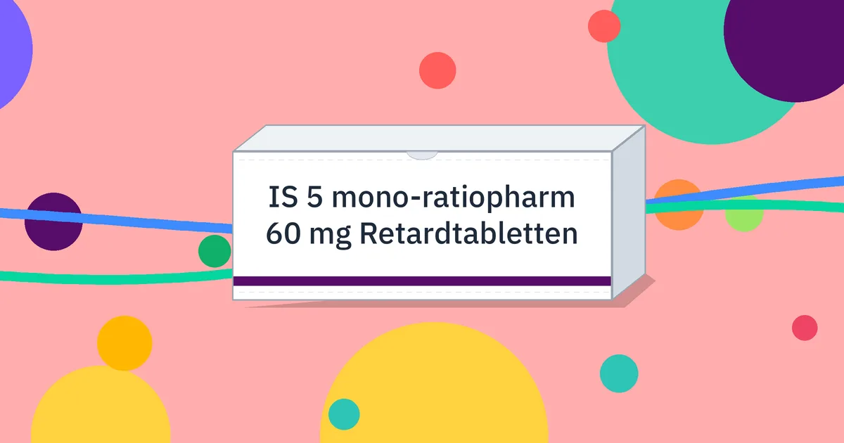 Symbolbild: Packung mit der Aufschrift IS 5 mono-ratiopharm 60 mg Retardtabletten (PZN 09002727) – Verfügbarkeit und Bezug in Apotheken in Frankfurt am Main