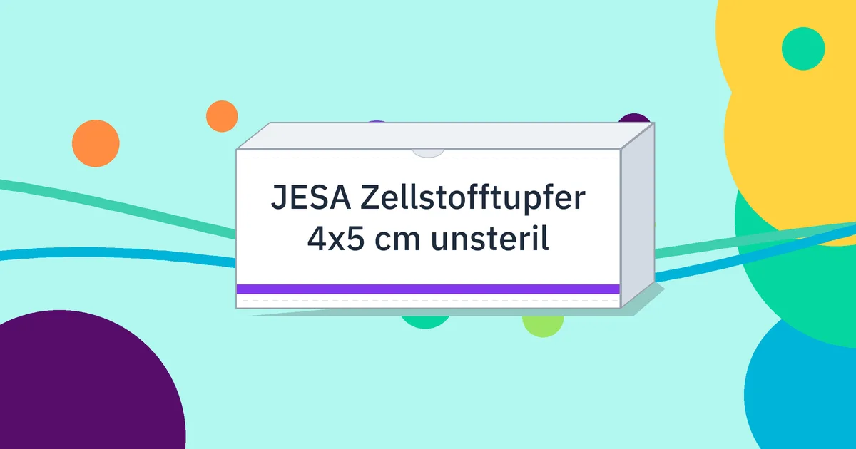 Symbolbild: Packung mit der Aufschrift JESA Zellstofftupfer 4x5 cm unsteril (PZN 11116510) – Verfügbarkeit und Bezug in Apotheken in Frankfurt am Main