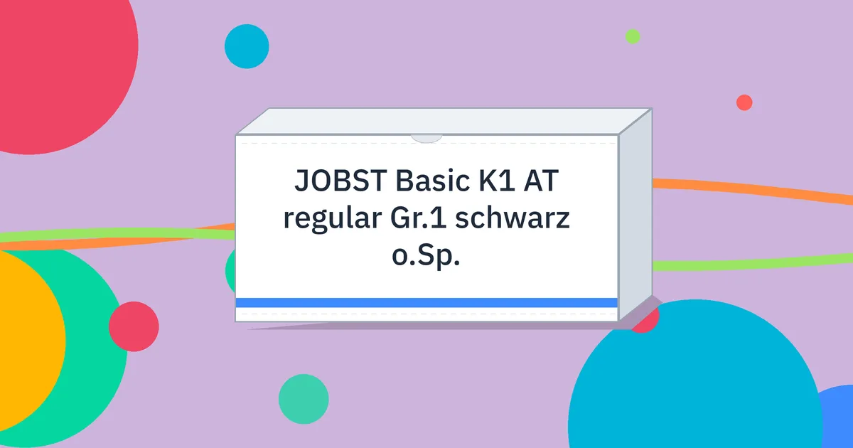 Symbolbild: Packung mit der Aufschrift JOBST Basic K1 AT regular Gr.1 schwarz o.Sp. (PZN 15310373) – Verfügbarkeit und Bezug in Apotheken in Frankfurt am Main