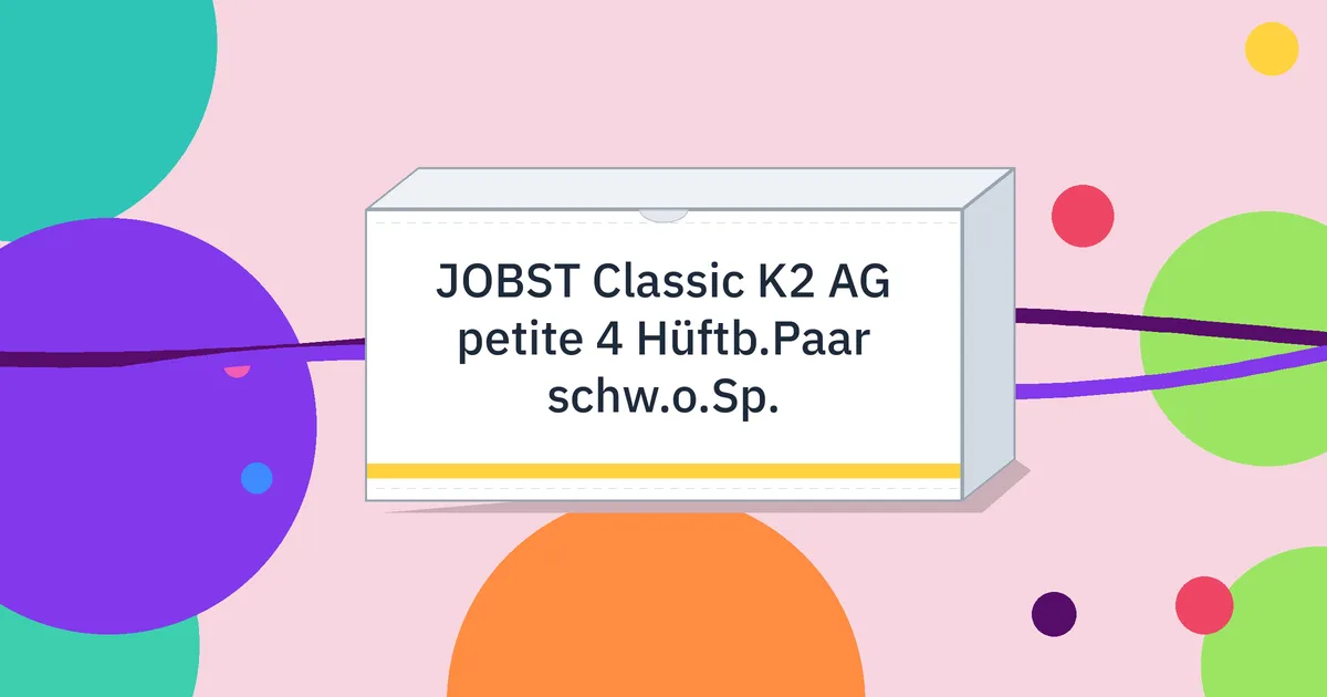 Symbolbild: Packung mit der Aufschrift JOBST Classic K2 AG petite 4 Hüftb.Paar schw.o.Sp. (PZN 13065231) – Verfügbarkeit und Bezug in Apotheken in Frankfurt am Main