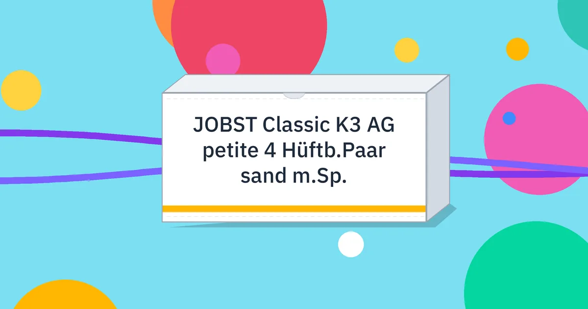 Symbolbild: Packung mit der Aufschrift JOBST Classic K3 AG petite 4 Hüftb.Paar sand m.Sp. (PZN 13074655) – Verfügbarkeit und Bezug in Apotheken in Frankfurt am Main