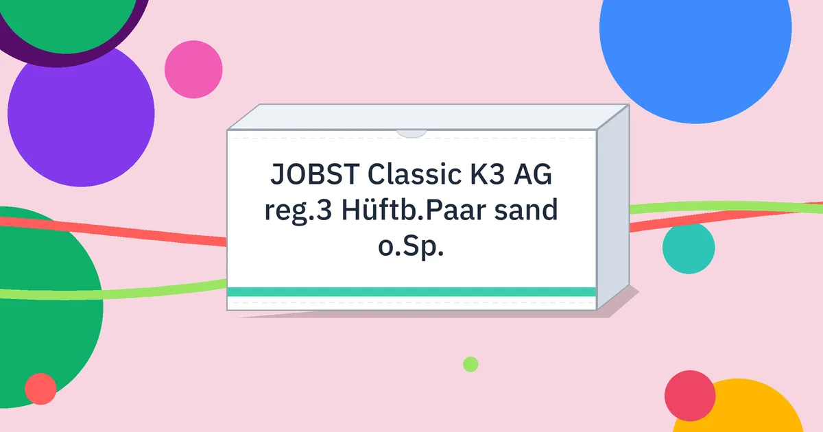 Symbolbild: Packung mit der Aufschrift JOBST Classic K3 AG reg.3 Hüftb.Paar sand o.Sp. (PZN 13076080) – Verfügbarkeit und Bezug in Apotheken in Frankfurt am Main