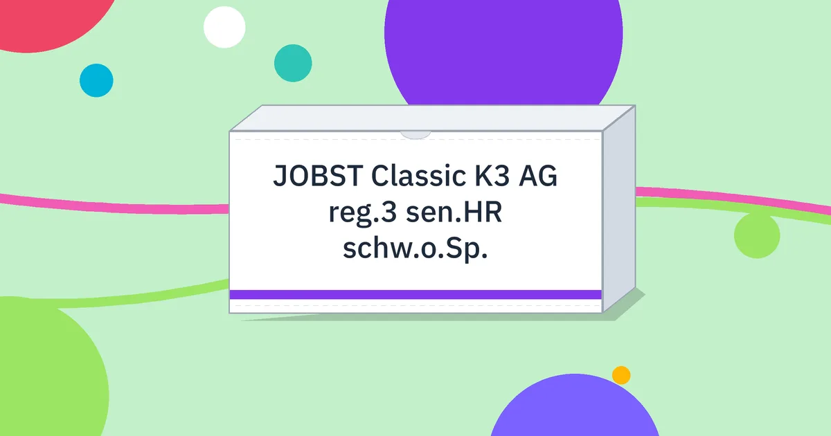Symbolbild: Packung mit der Aufschrift JOBST Classic K3 AG reg.3 sen.HR schw.o.Sp. (PZN 17957096) – Verfügbarkeit und Bezug in Apotheken in Frankfurt am Main