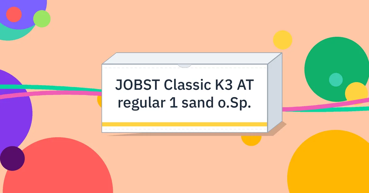 Symbolbild: Packung mit der Aufschrift JOBST Classic K3 AT regular 1 sand o.Sp. (PZN 13078251) – Verfügbarkeit und Bezug in Apotheken in Frankfurt am Main