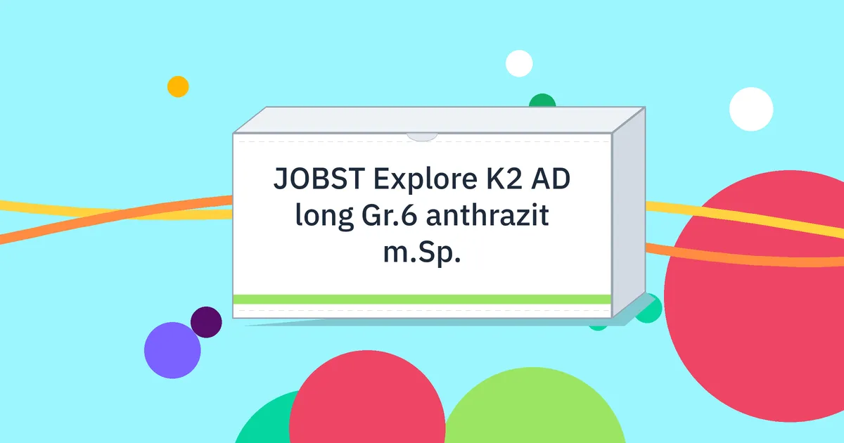 Symbolbild: Packung mit der Aufschrift JOBST Explore K2 AD long Gr.6 anthrazit m.Sp. (PZN 11021815) – Verfügbarkeit und Bezug in Apotheken in Frankfurt am Main