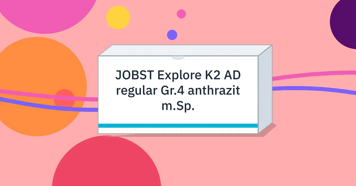 Symbolbild: Packung mit der Aufschrift JOBST Explore K2 AD regular Gr.4 anthrazit m.Sp. (PZN 11022105) – Verfügbarkeit und Bezug in Apotheken in Frankfurt am Main