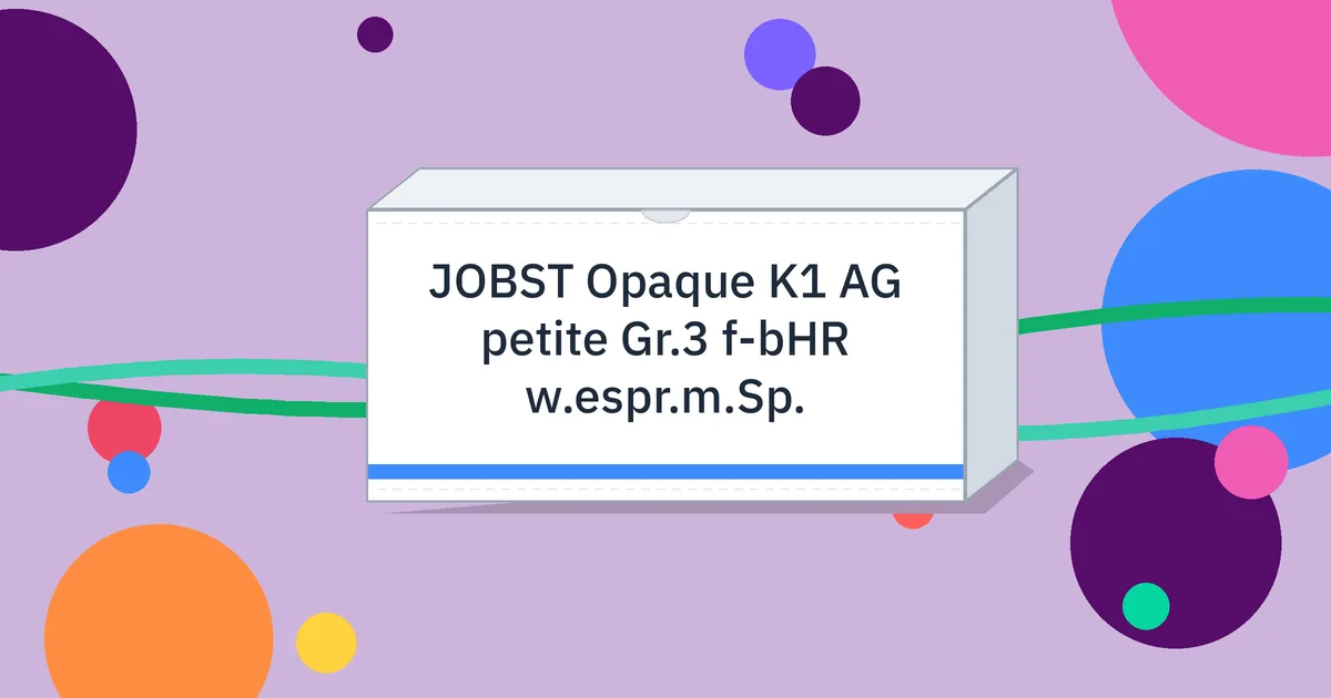 Symbolbild: Packung mit der Aufschrift JOBST Opaque K1 AG petite Gr.3 f-bHR w.espr.m.Sp. (PZN 16270888) – Verfügbarkeit und Bezug in Apotheken in Frankfurt am Main