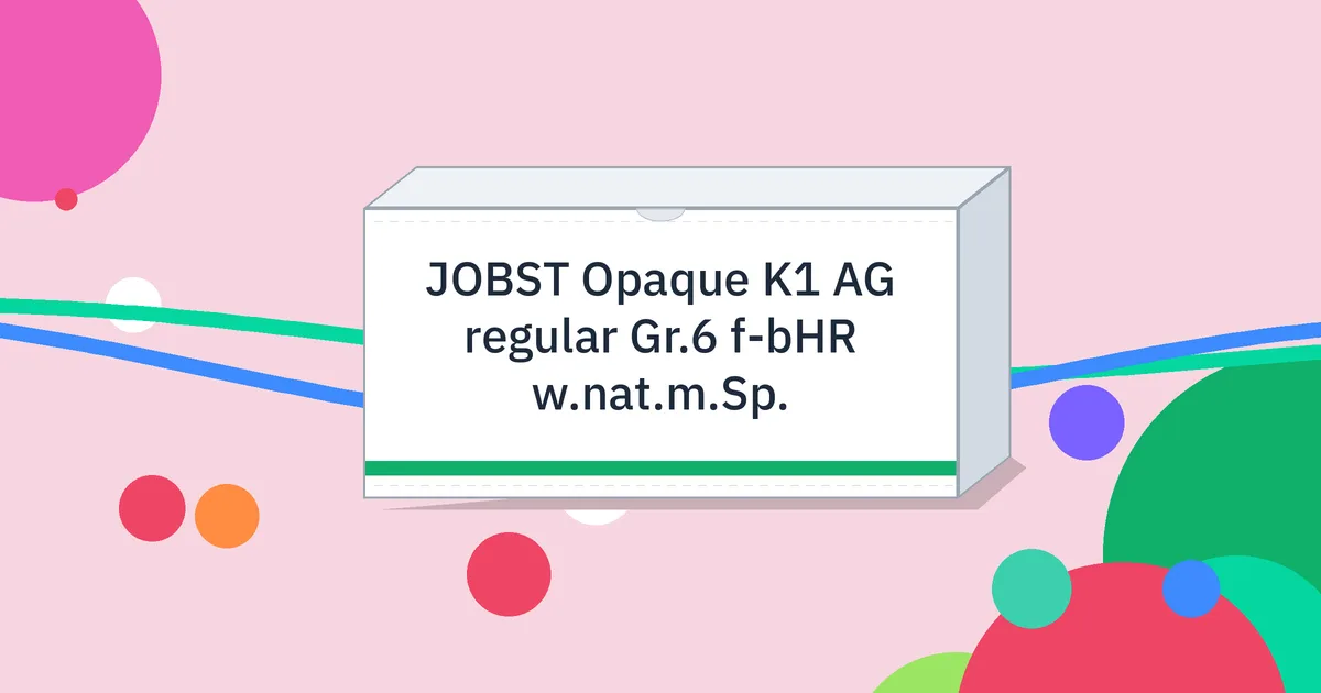 Symbolbild: Packung mit der Aufschrift JOBST Opaque K1 AG regular Gr.6 f-bHR w.nat.m.Sp. (PZN 13091116) – Verfügbarkeit und Bezug in Apotheken in Frankfurt am Main