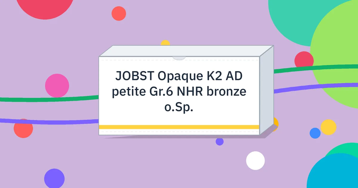 Symbolbild: Packung mit der Aufschrift JOBST Opaque K2 AD petite Gr.6 NHR bronze o.Sp. (PZN 13109649) – Verfügbarkeit und Bezug in Apotheken in Frankfurt am Main