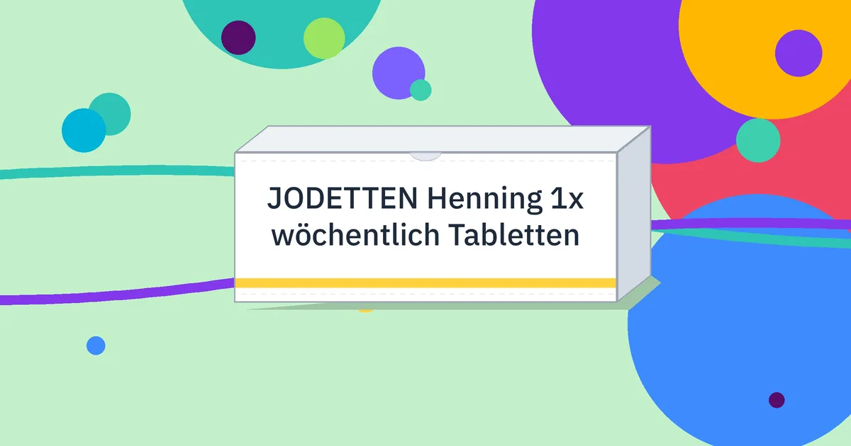 Symbolbild: Packung mit der Aufschrift JODETTEN Henning 1x wöchentlich Tabletten (PZN 00271006) – Verfügbarkeit und Bezug in Apotheken in Frankfurt am Main
