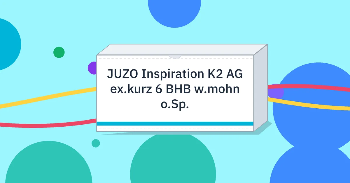 Symbolbild: Packung mit der Aufschrift JUZO Inspiration K2 AG ex.kurz 6 BHB w.mohn o.Sp. (PZN 14852250) – Verfügbarkeit und Bezug in Apotheken in Frankfurt am Main