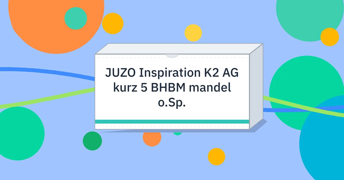 Symbolbild: Packung mit der Aufschrift JUZO Inspiration K2 AG kurz 5 BHBM mandel o.Sp. (PZN 14877540) – Verfügbarkeit und Bezug in Apotheken in Frankfurt am Main